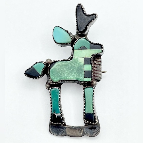 Zuni | Jewelry | Vintage Zuni Turquoise Inlay Pronghorn Antelope Silver ...